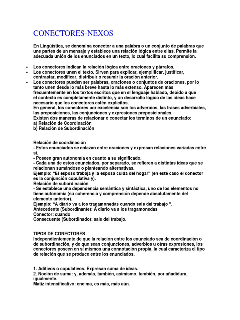 Conectores y Nexos | PDF | Oración (Lingüística) | Semiótica