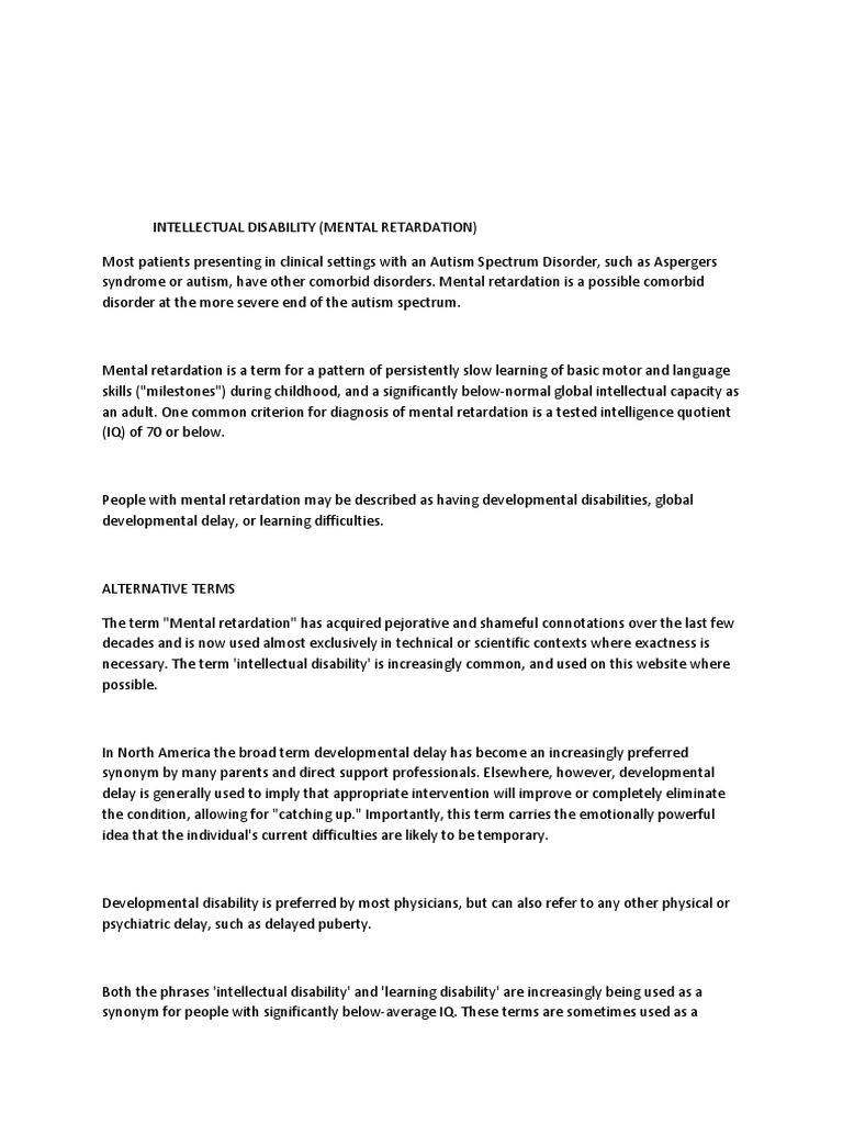 INTELLECTUAL DISABILITY Notes | PDF | Autism | Pervasive Developmental ...