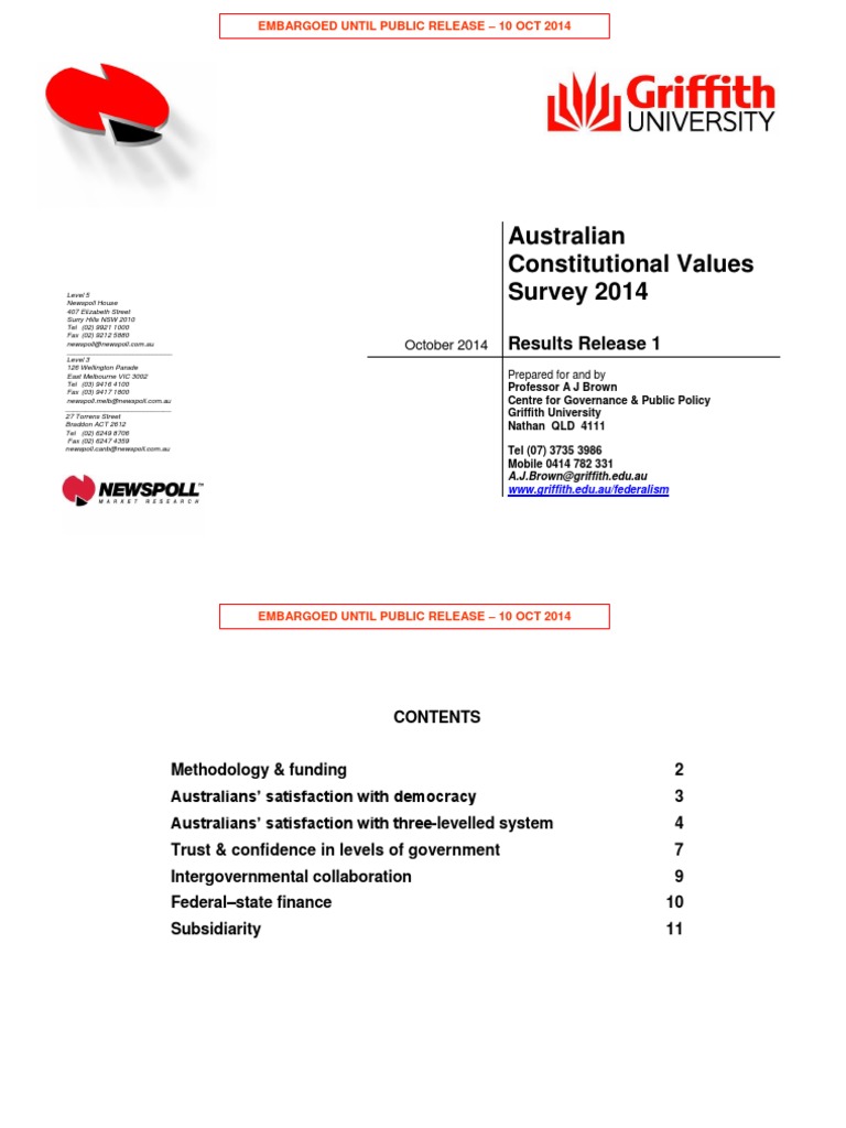 Griffith University Constitutional Values Survey Oct 2014 Results 1 1 ...