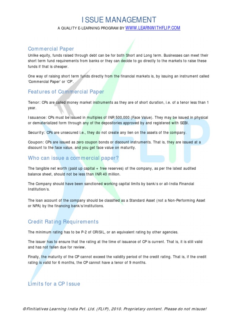 Issuance Process of Commercial Paper CPs | PDF | Commercial Paper ...