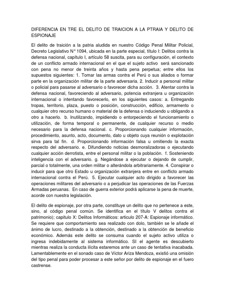 Diferencia en Tre El Delito de Traicion A La Ptraia y Delito de ...