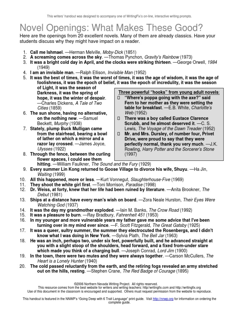 Good Novel Openings | PDF | English Language Literature | Novels
