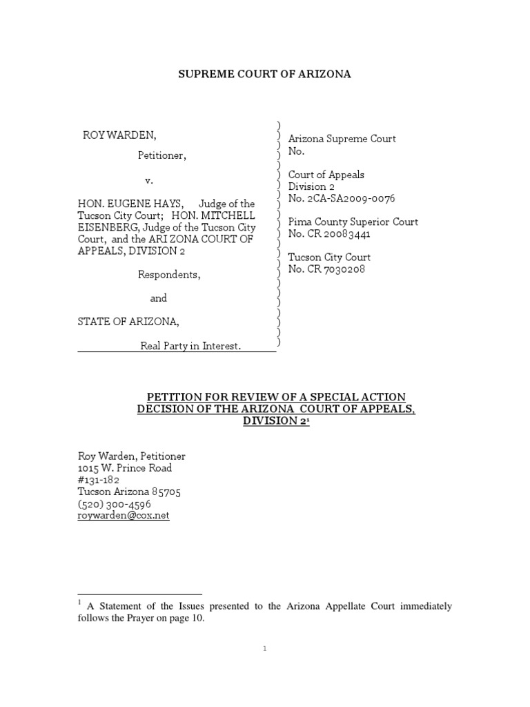 Warden Petition For Review To The Arizona Supreme Court | PDF | First ...