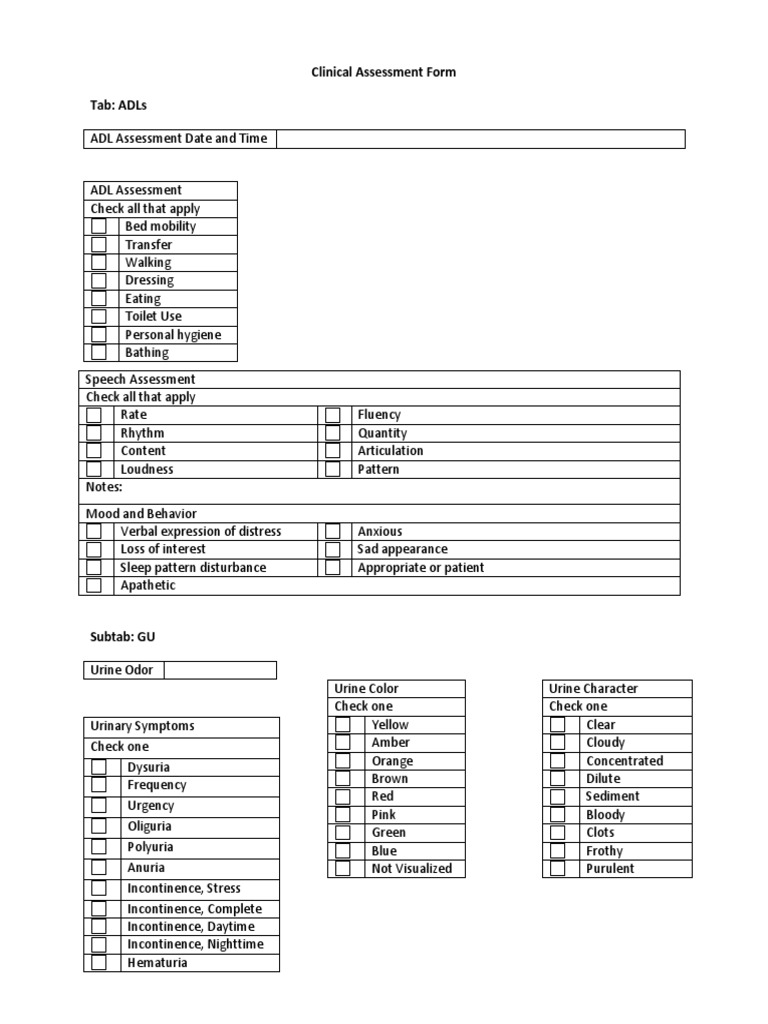 Clinical Assessment Form | PDF | Cholesterol | Clinical Medicine