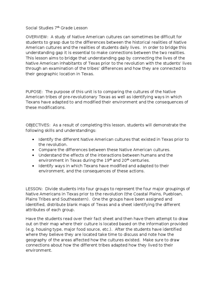 Social Studies 7th Grade Lesson | PDF | Texas | Native Americans In The ...