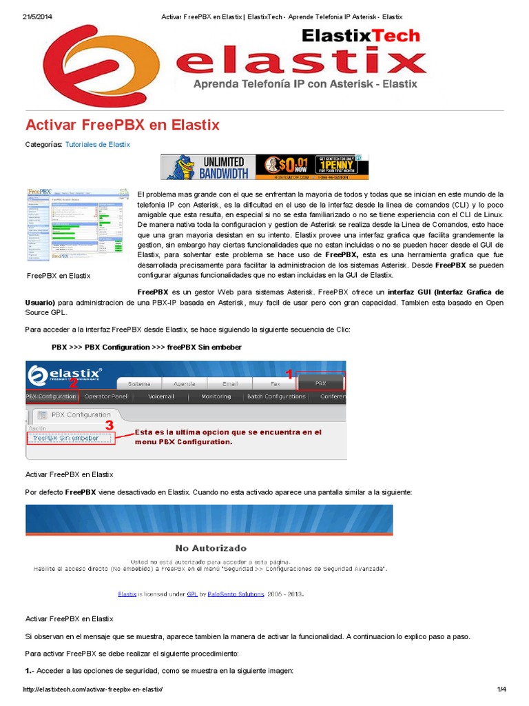 Activar FreePBX en Elastix - ElastixTech - Aprende Telefonia IP Asterisk - Elastix PDF | PDF