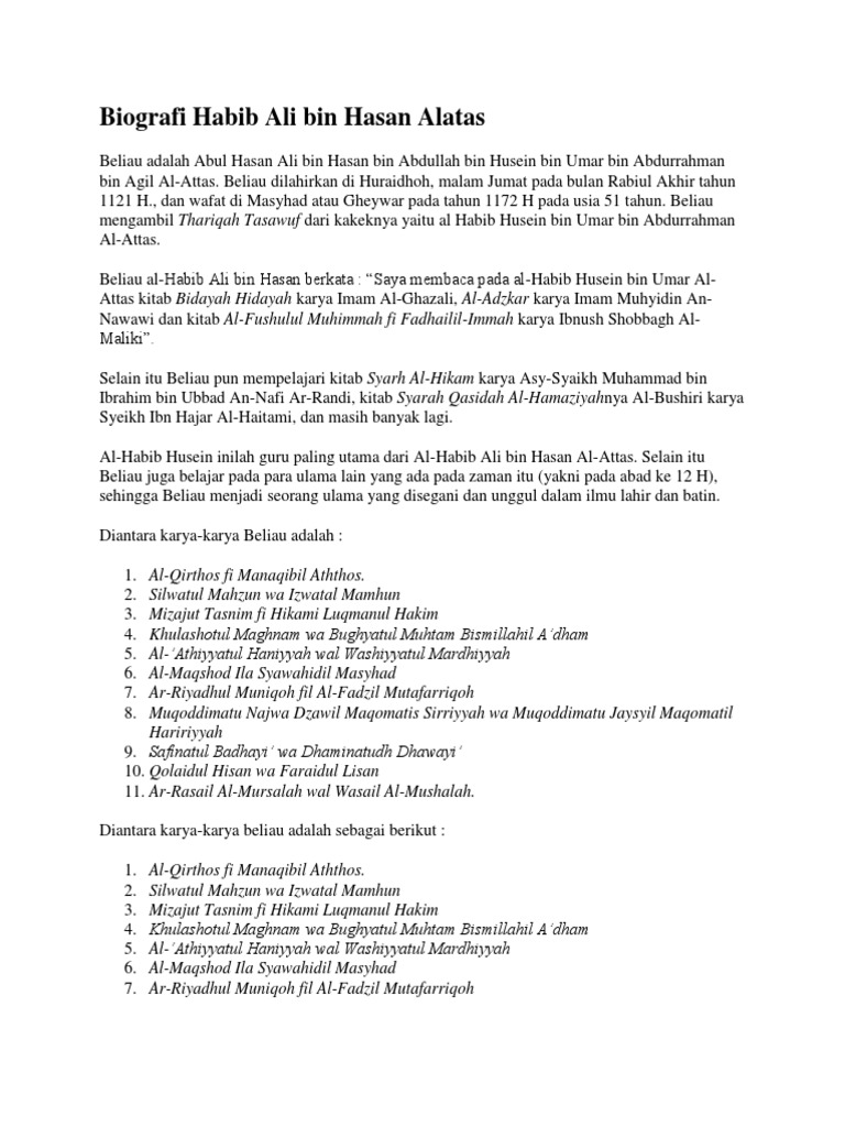 Biografi Habib Ali Bin Hasan | PDF | Agama & Spiritualitas