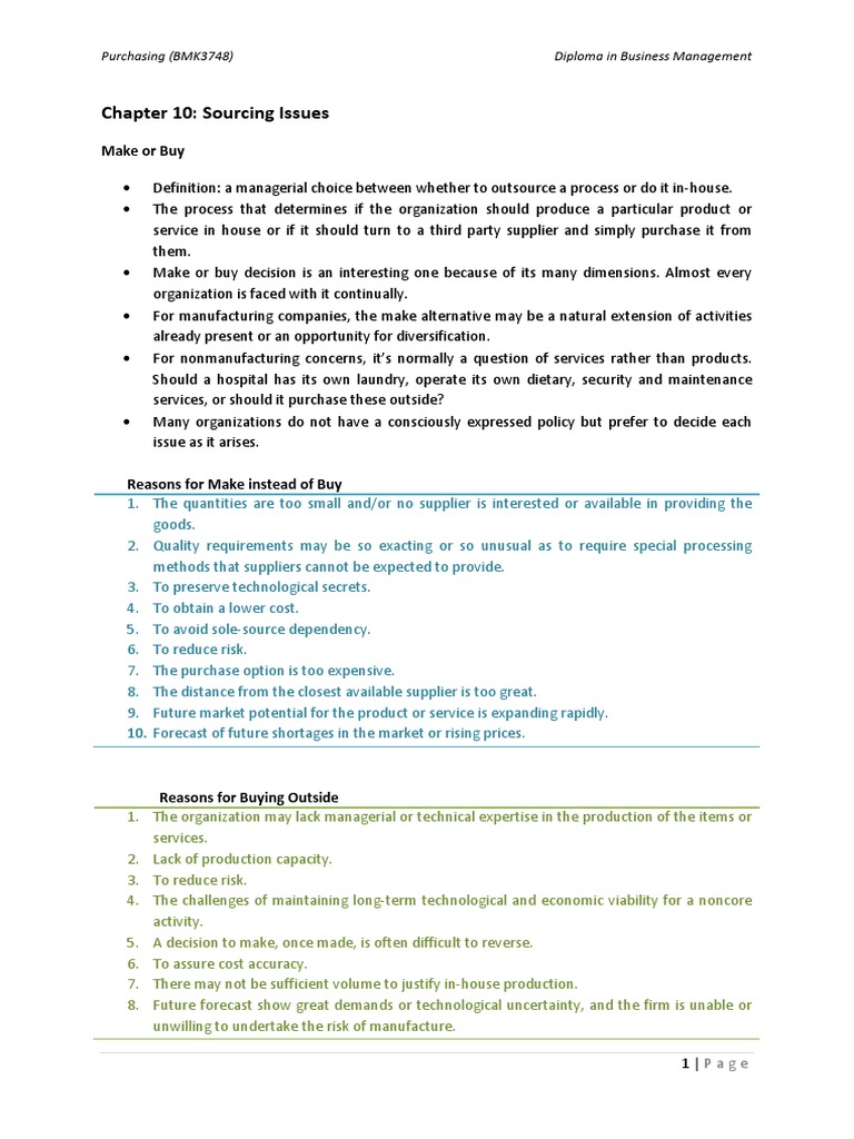 Purchasing Notes Chap 10 | PDF | Commodity Markets | Outsourcing