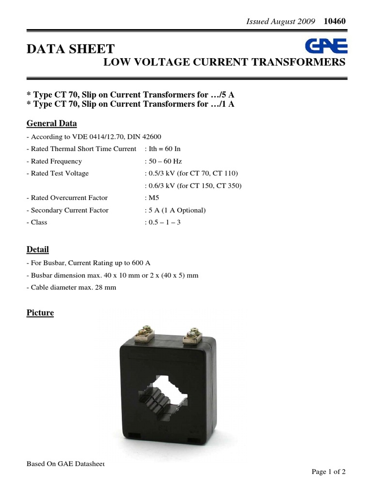 Data Sheet: Low Voltage Current Transformers | PDF