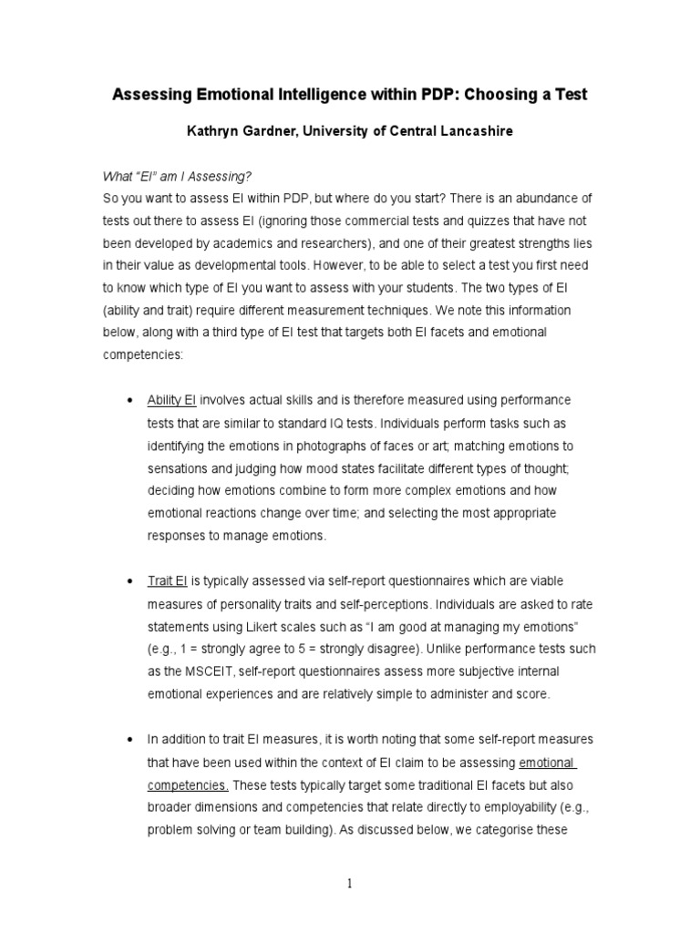 Choosing An EI Test | PDF | Emotional Intelligence | Validity (Statistics)