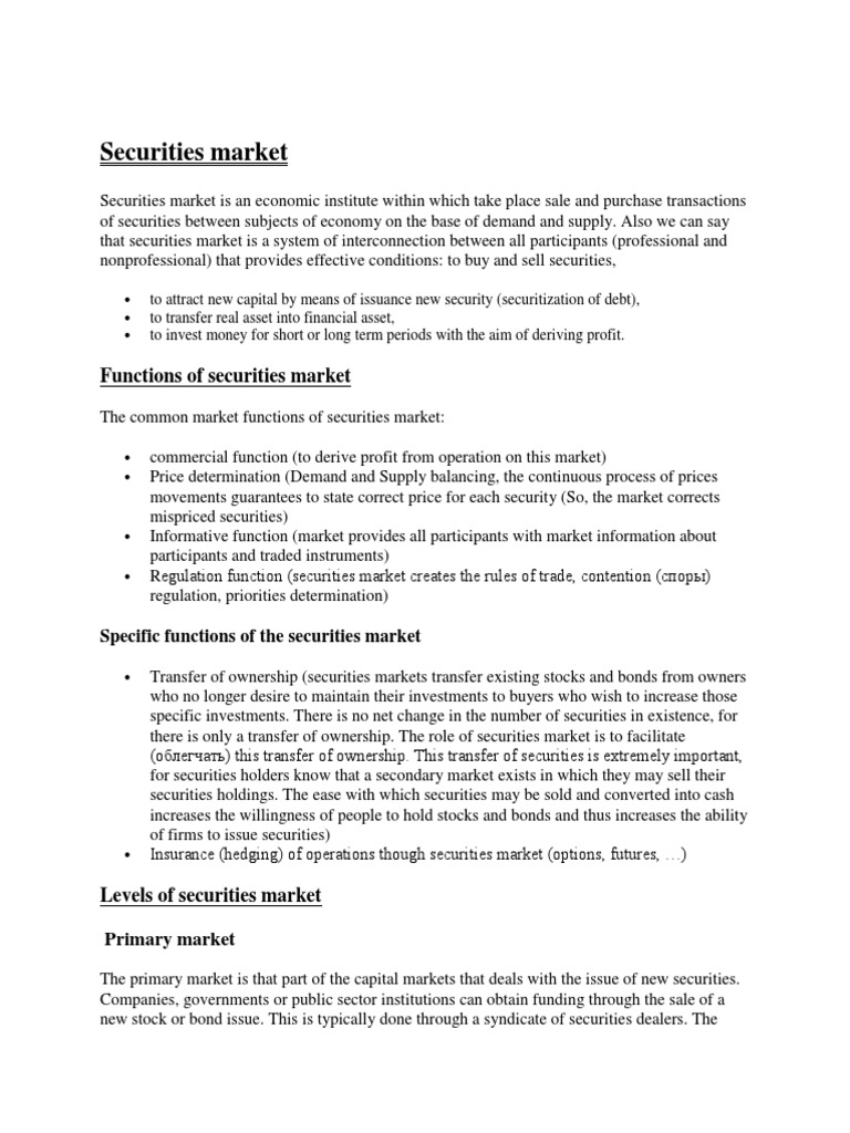 Functions of Securities Market | PDF | Over The Counter (Finance ...