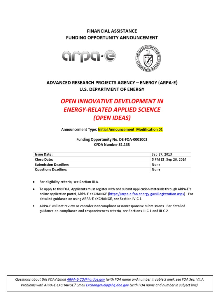IDEAS FOA - Concept Papers Mod 001 PDF | PDF | Exergy | Fuels