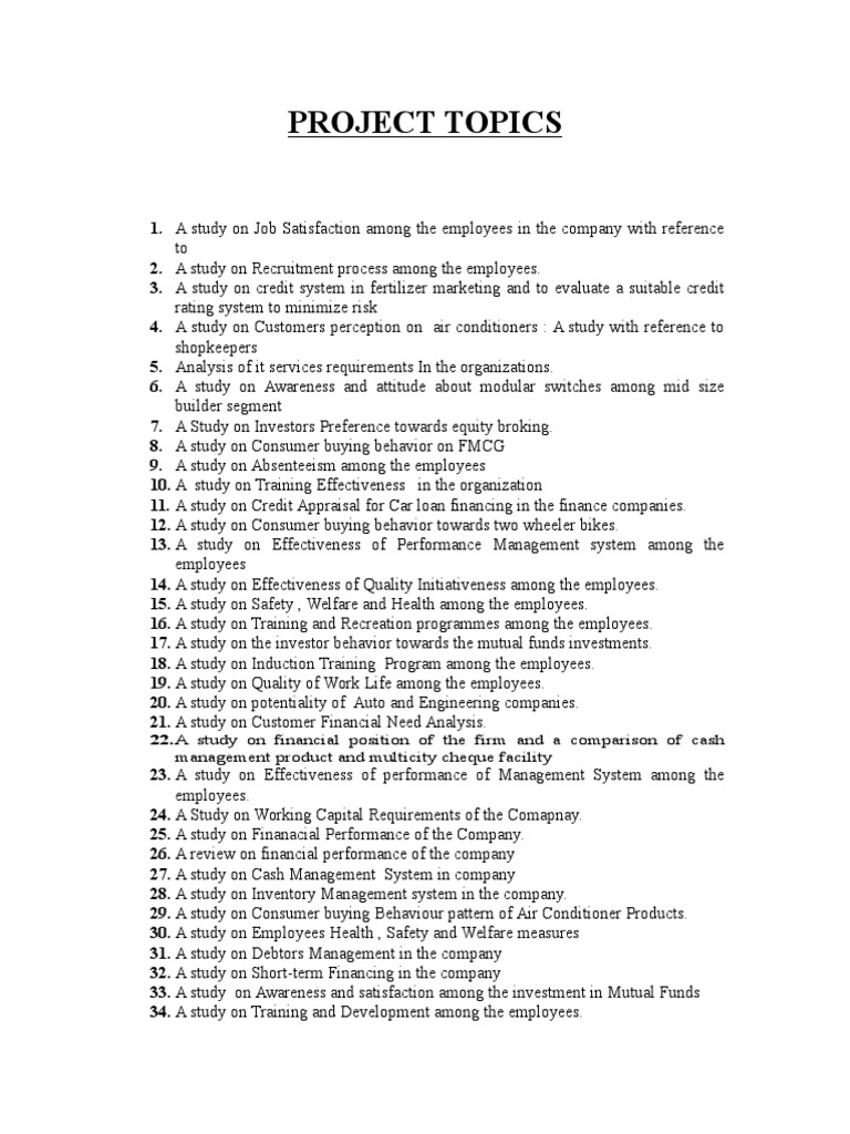 Project Topics: 22. A Study On Financial Position of The Firm and A ...