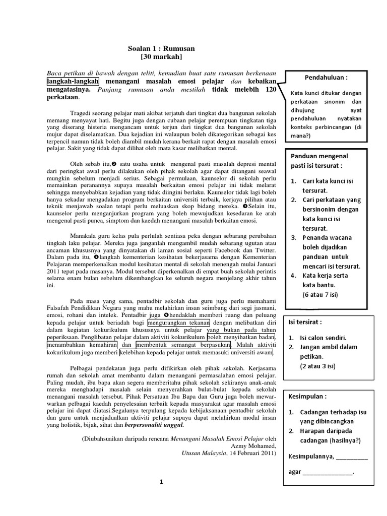 Modul Melaka Gemilang Bahasa Melayu Kertas 2 SPM 2014 | PDF