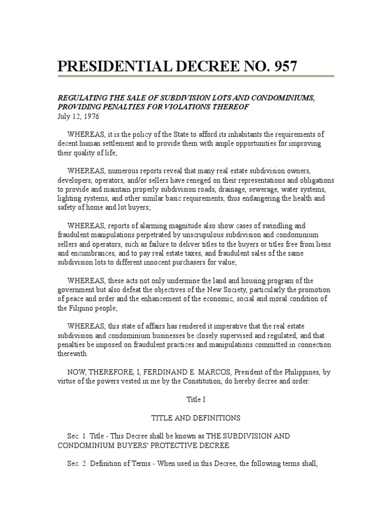 PD 957 Subdivision Law | PDF | Private Law | Business