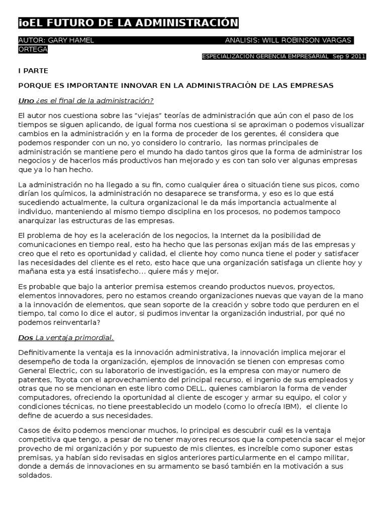 El Futuro de La Administracion Gary Hamel | PDF | Innovación | Creatividad