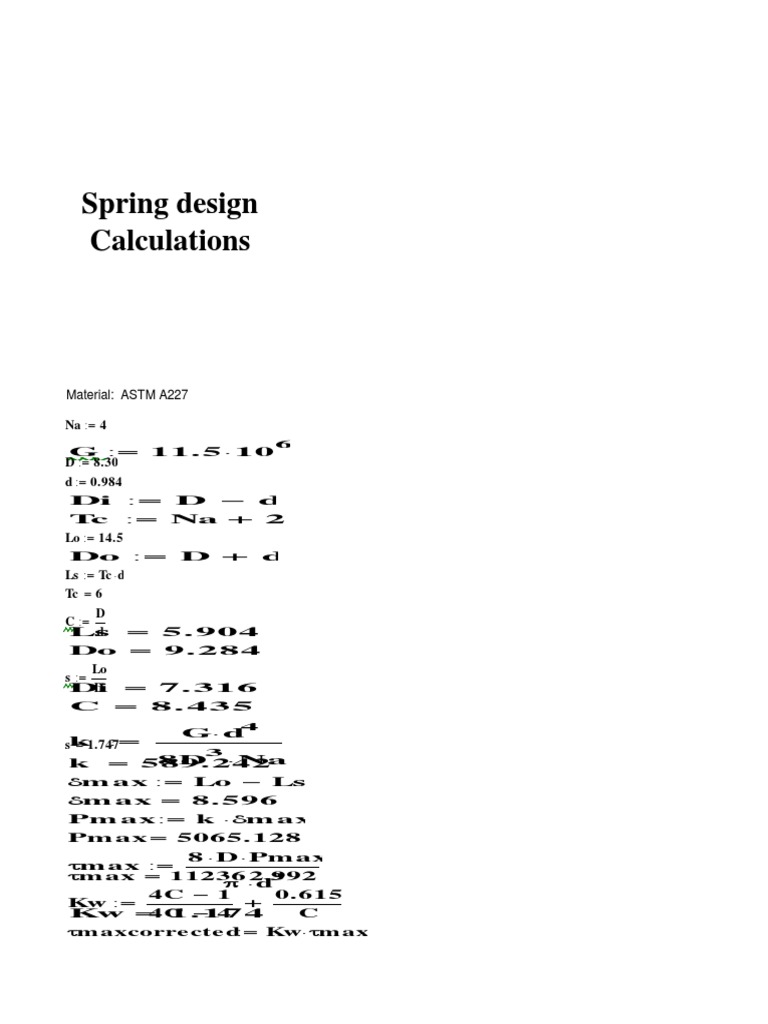 Spring Design Calculations: Material: ASTM A227 | PDF