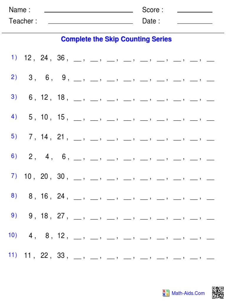 Complete The Skip Counting Series | PDF