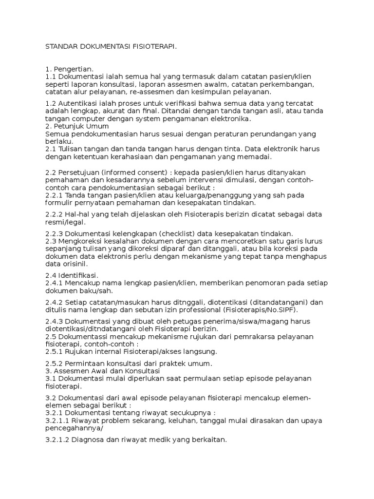 Standar Dokumentasi Fisioterapi | PDF