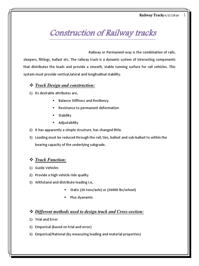 Construction of Railway Tracks | PDF | Track (Rail Transport) | Rail ...