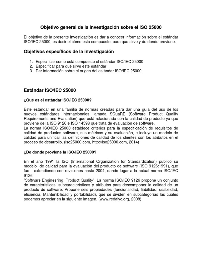 Investigacion Iso 25000 | PDF | Organización internacional para la estandarización | Software