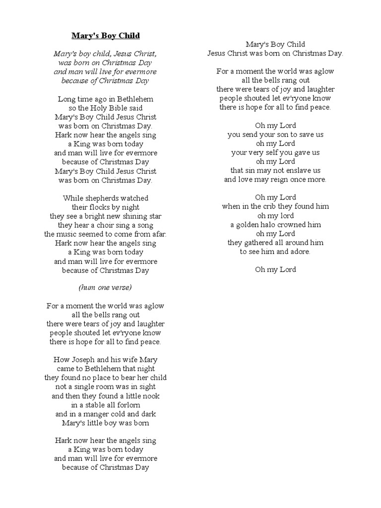 Mary's Boy Child | PDF | Christmas | Religious Belief And Doctrine
