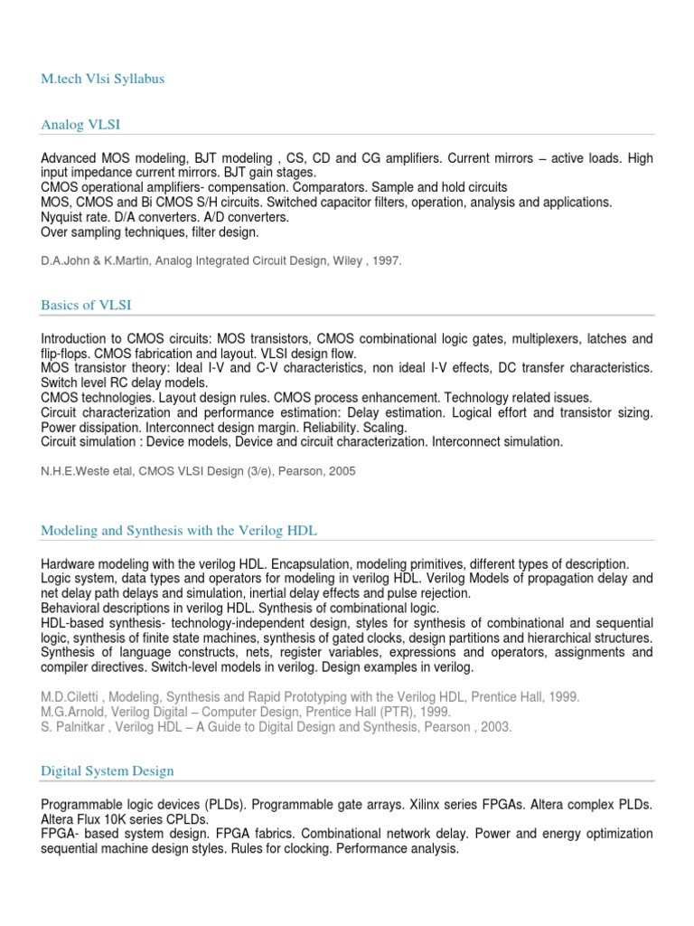 M.tech Vlsi Syllabus: D.A.John & K.Martin, Analog Integrated Circuit Design, Wiley, 1997 | PDF ...