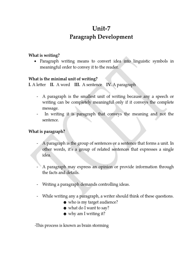 Unit-7: Paragraph Development | Download Free PDF | Paragraph ...