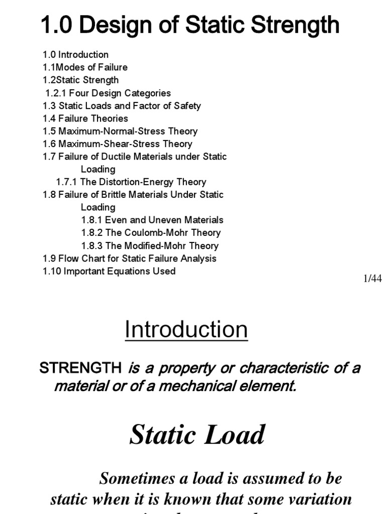 01Design of Static Strength | Strength Of Materials | Yield (Engineering)