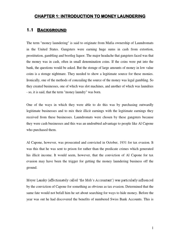 Chapter 1: Introduction To Money Laundering 1.1 Background | PDF | Bank ...