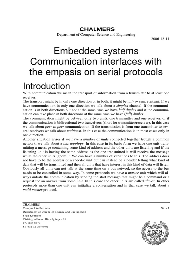 Embedded Systems Communication Interfaces With The Empasis On Serial ...