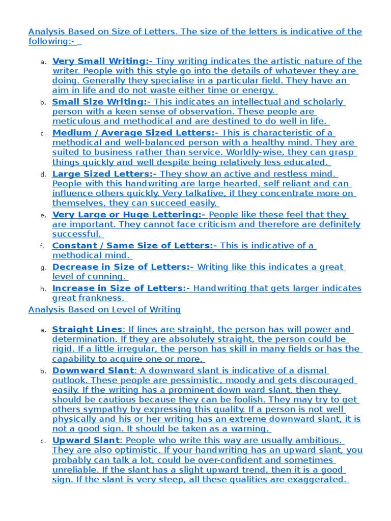 Analysis Based on Size of Letters | Graphology | Writing