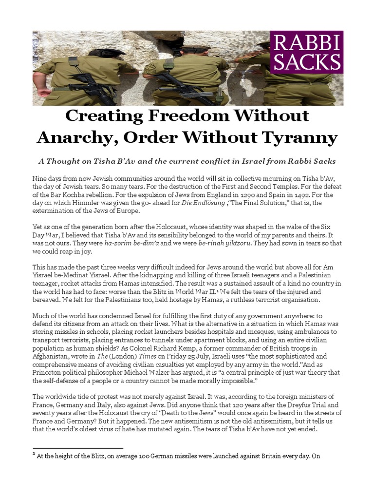 Creating Freedom Without Anarchy Order Without Tyranny | PDF | Israel ...