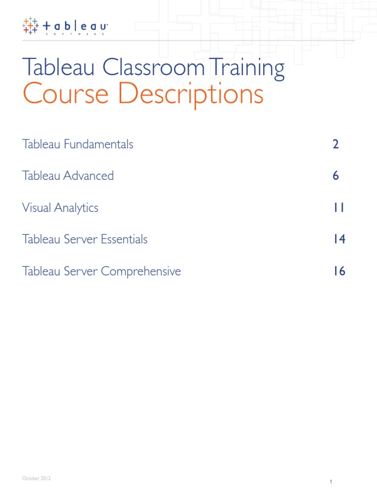 Tableau Syllabus | PDF | Data Analysis | Databases Tableau Syllabus | PDF | Data Analysis | Databases