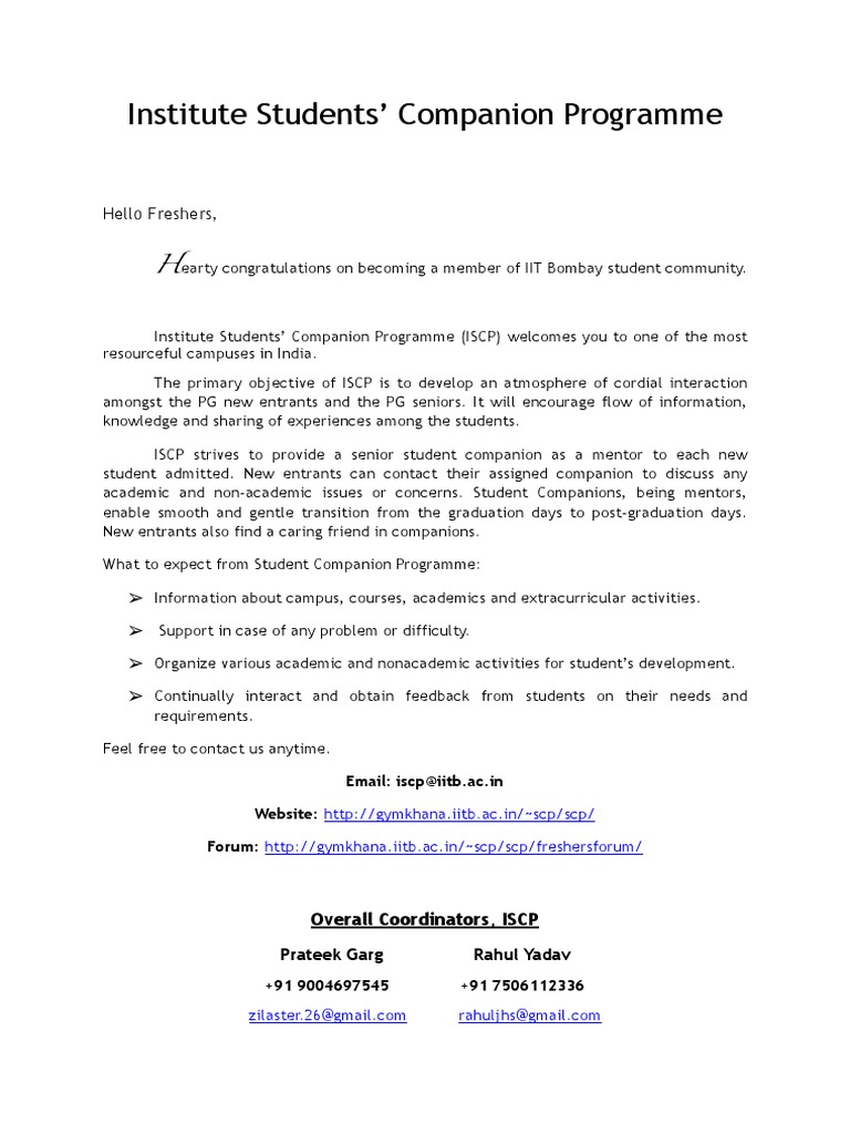 Institute Students' Companion Programme: Hello Freshers | PDF | Engineering | Students