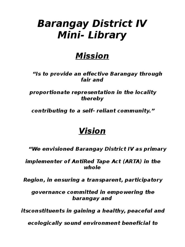 Barangay District IV Mini-Library: Mission | PDF | Career & Growth | Travel
