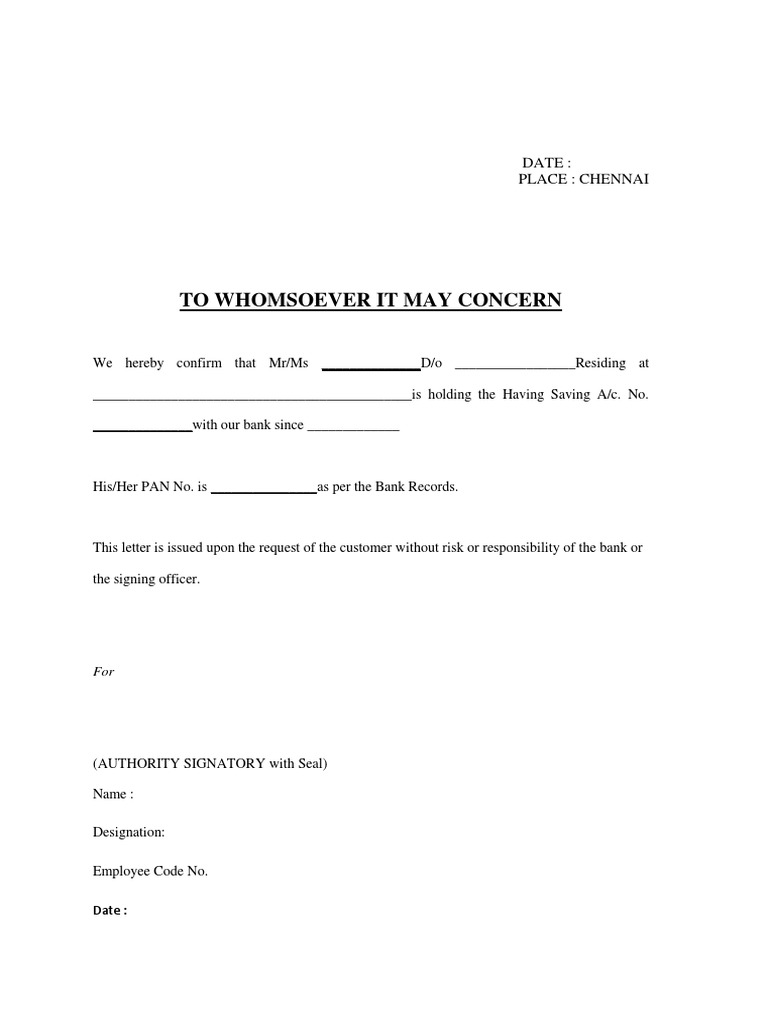 Bank Declaration Letter | PDF