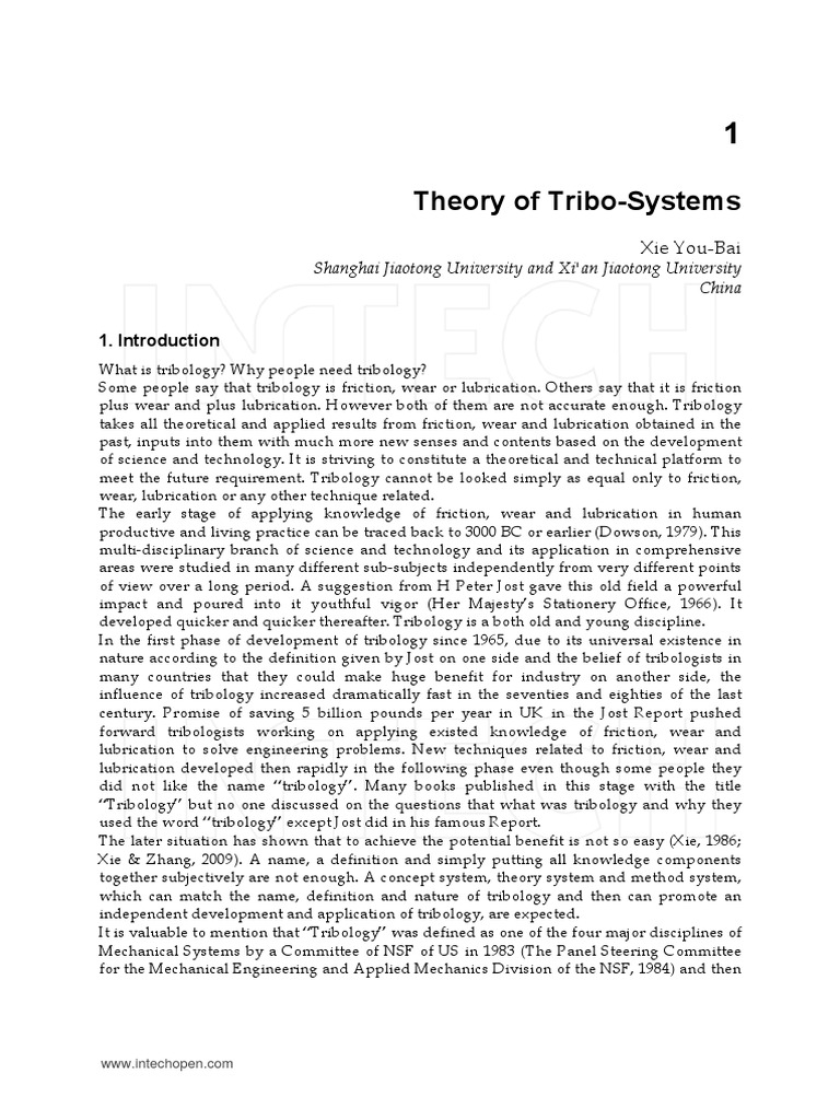 Theory of Tribo-Systems: Shanghai Jiaotong University and Xi'an Jiaotong University China | PDF ...