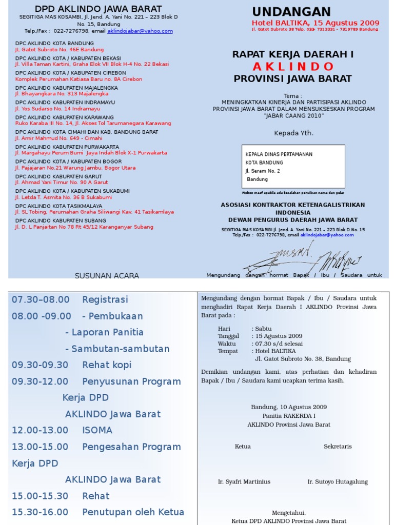 Undangan Rakerda I AKLINDO Jabar | PDF