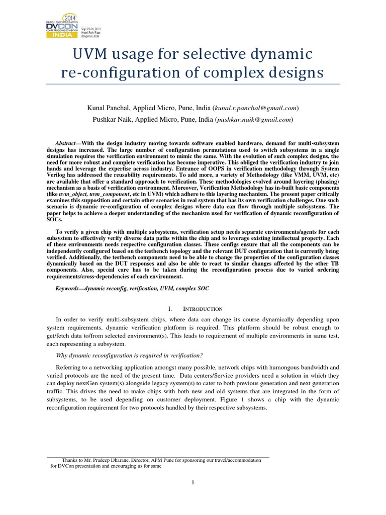 Uvm Usage For Dynamic Reconfiguration Of Complex Designs Dvcon India 2014 Paper Pdf 