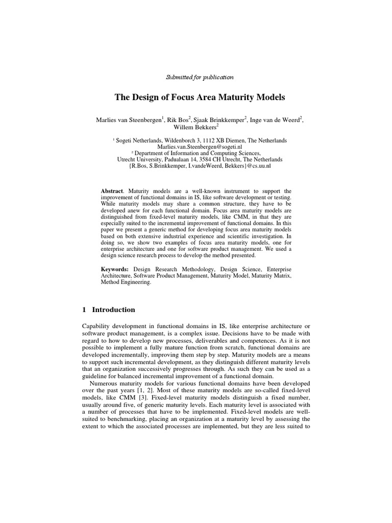 Focus Area Maturity Model Development | PDF | Software Development ...