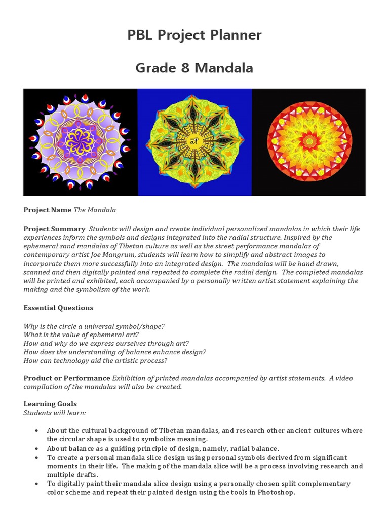 PBL Project Planner Grade 8 Mandala: Project Name Project Summary | PDF | Mandala | Critical ...