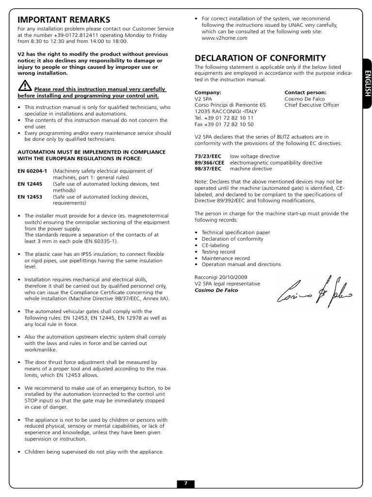 BLITZ Electric Gate Motor Manual PDF | PDF | Automation | Screw