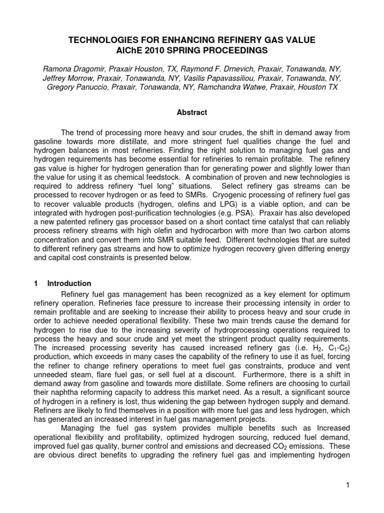 Technologies For Enhancing Refinery Gas Value Aiche 2010 Spring ...
