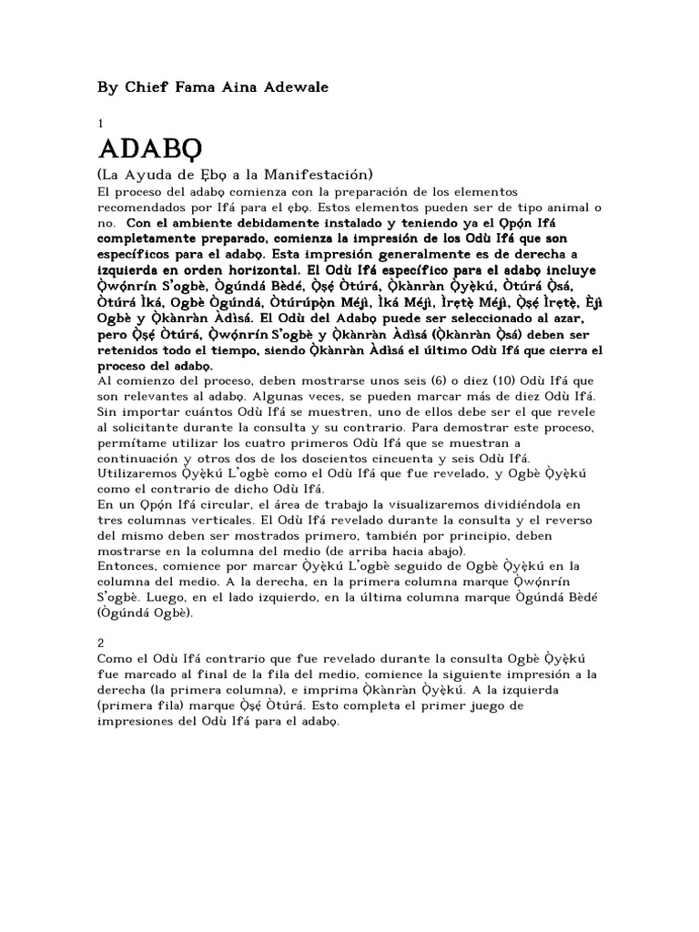 Adabo Chief Fama EBO | PDF | Religión étnica | Santeria