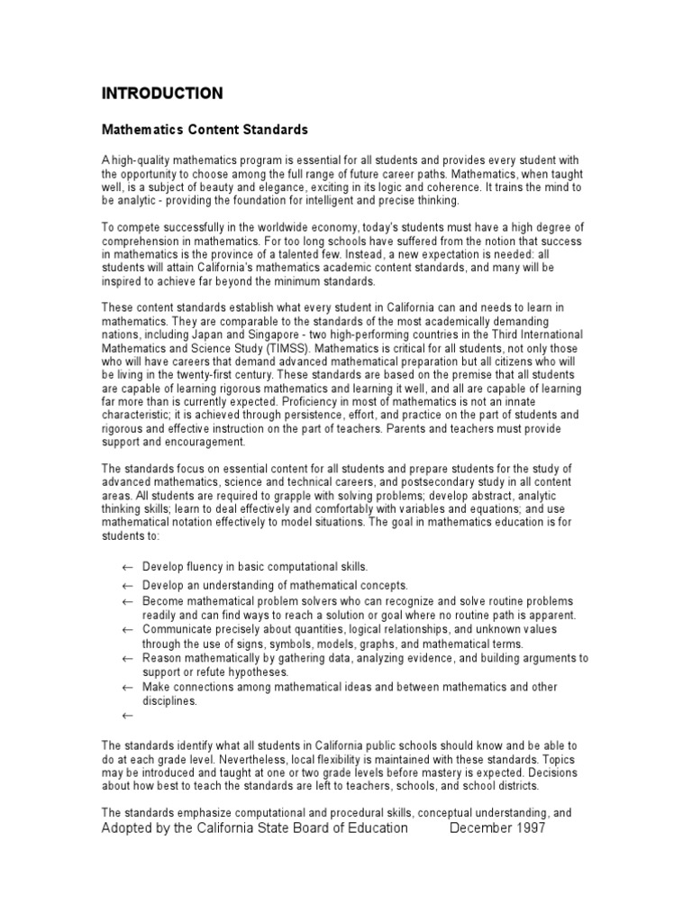 California Mathematics Content Standards | PDF | Career & Growth