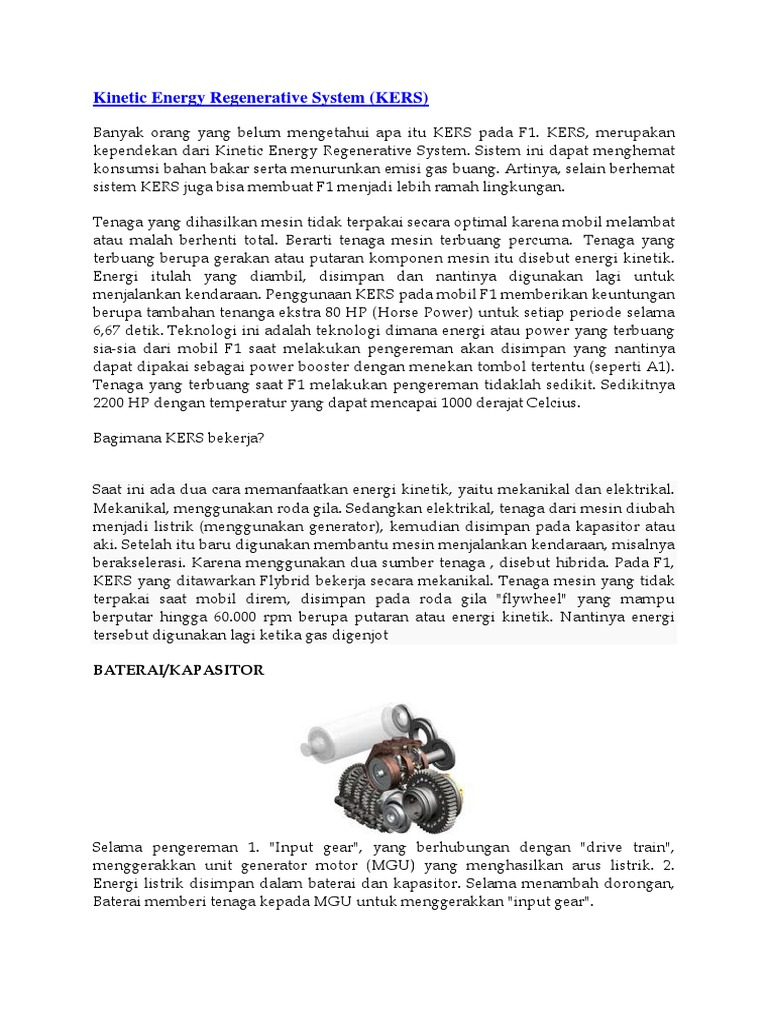 Prinsip Kerja KERS Kinetic Energy Regenerative System | PDF