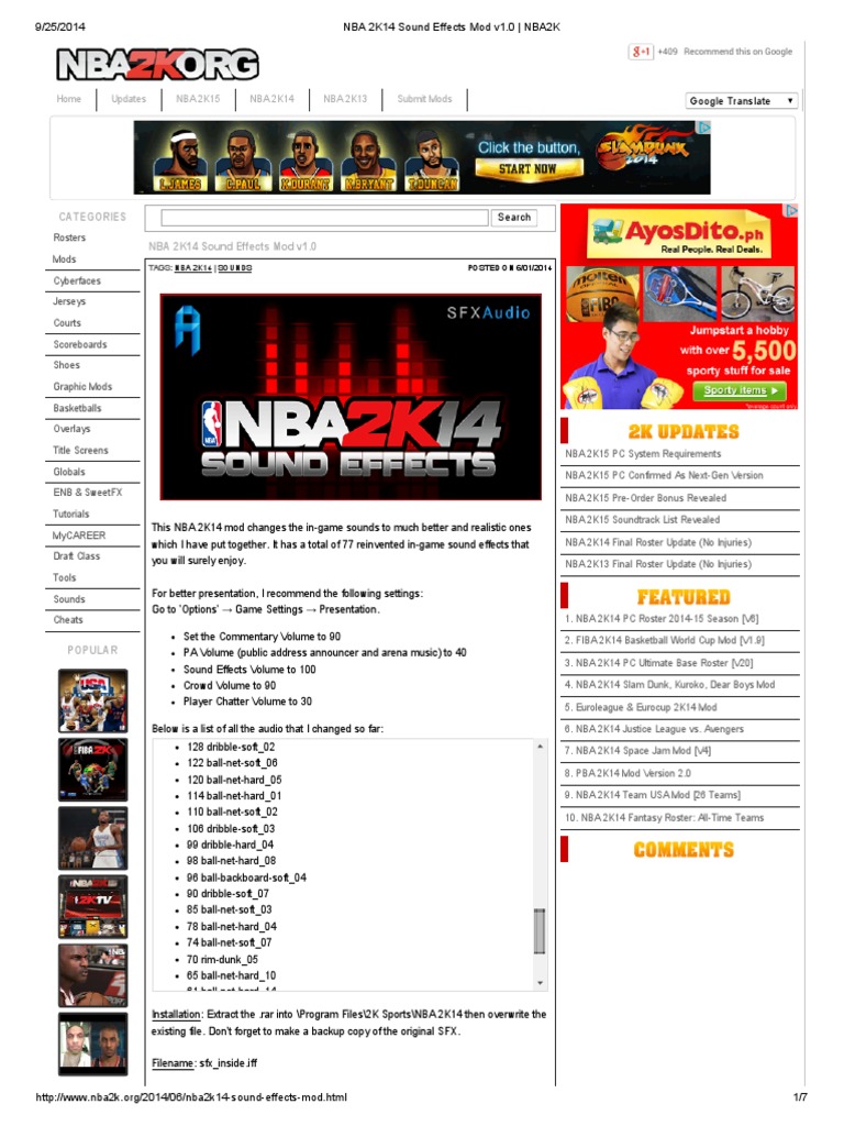 NBA 2K14 Sound Effects Mod v1 | PDF | Leisure | Sports