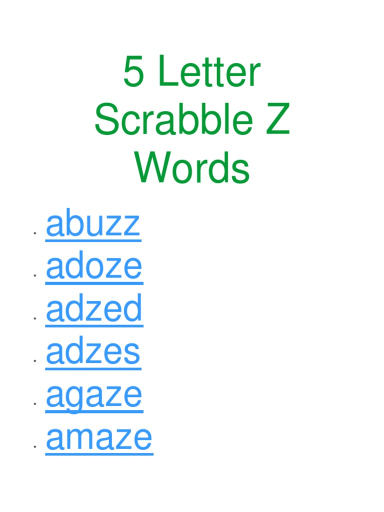 5 Letter Scrabble Z Words PDF