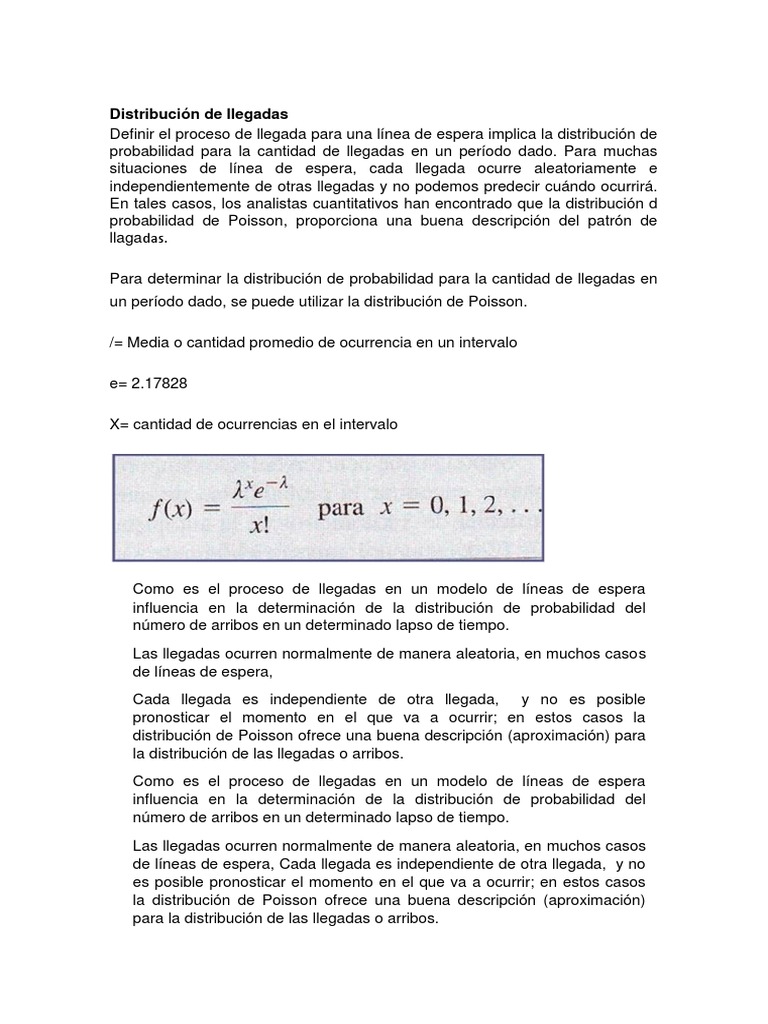 Distribución de Llegadas | PDF | Distribución de probabilidad | Distribución de veneno